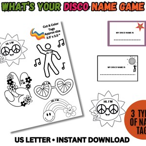 What's Your Disco Name Game, NAME TAGS + SIGN, Birthday Dance Party ...