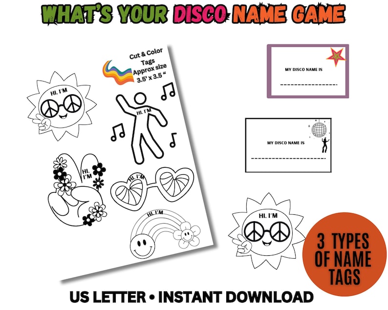 What's Your Disco Name Game, NAME TAGS + SIGN, Birthday Dance Party ...