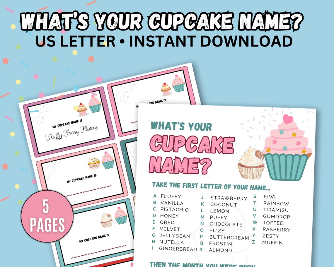 What's Your Cupcake Name Game, Cupcake Name Tags, Birthday, Classroom ...