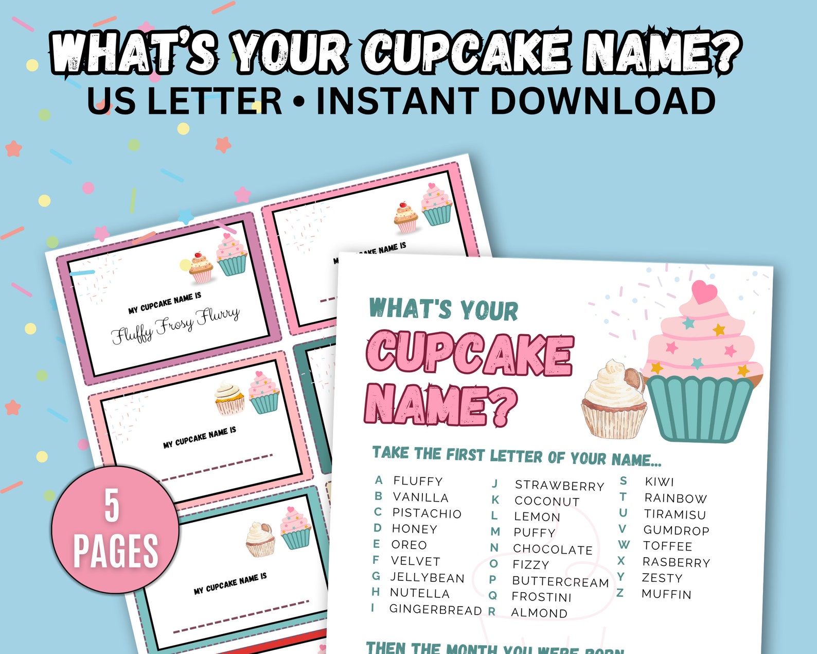 What's Your Cupcake Name Game, Cupcake Name Tags, Birthday, Classroom ...