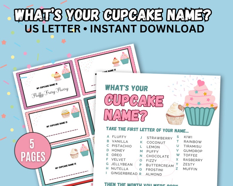 What's Your Cupcake Name Game, Cupcake Name Tags, Birthday, Classroom ...