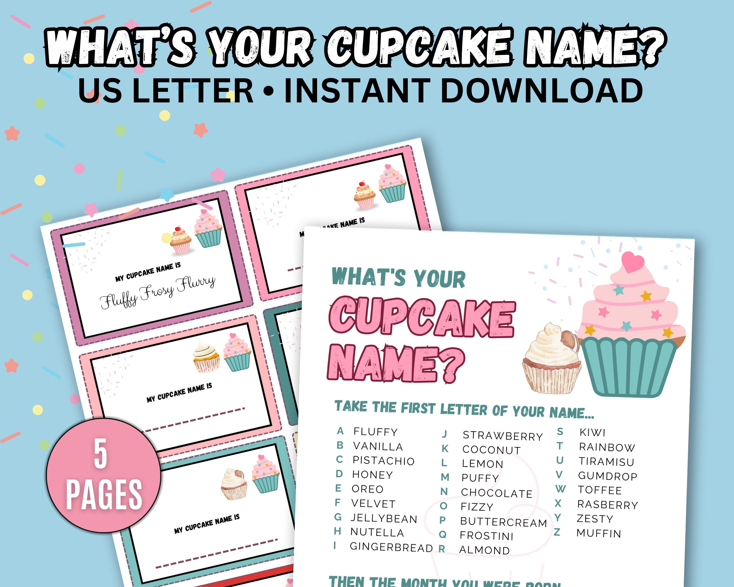 What's Your Cupcake Name Game, Cupcake Name Tags, Birthday, Classroom ...