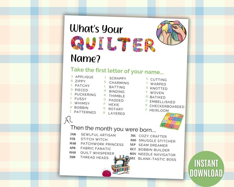 What's Your Quilter Name Game NAME TAGS + SIGN, Quilt Retreat Quilt ...