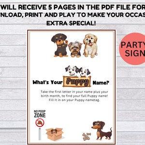 What's Your Puppy Name Game NAME TAGS + SIGN, Dog-themed Birthday ...