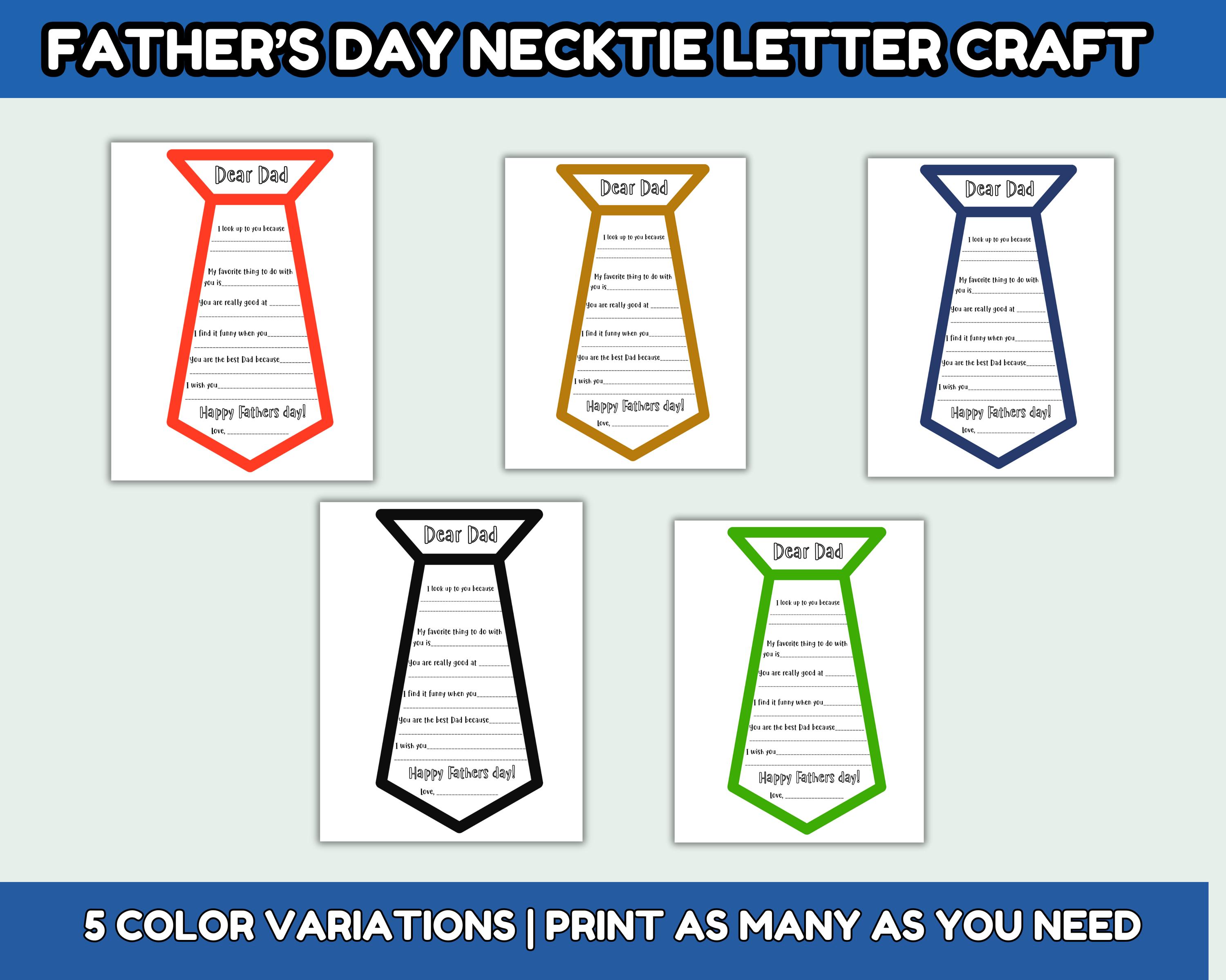 Father’s Day Tie Letter Craft, Printable Letter to My Dad Coloring Fill ...