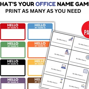 What's Your Office Name Game NAME TAGS + SIGN, Printable Work Office ...
