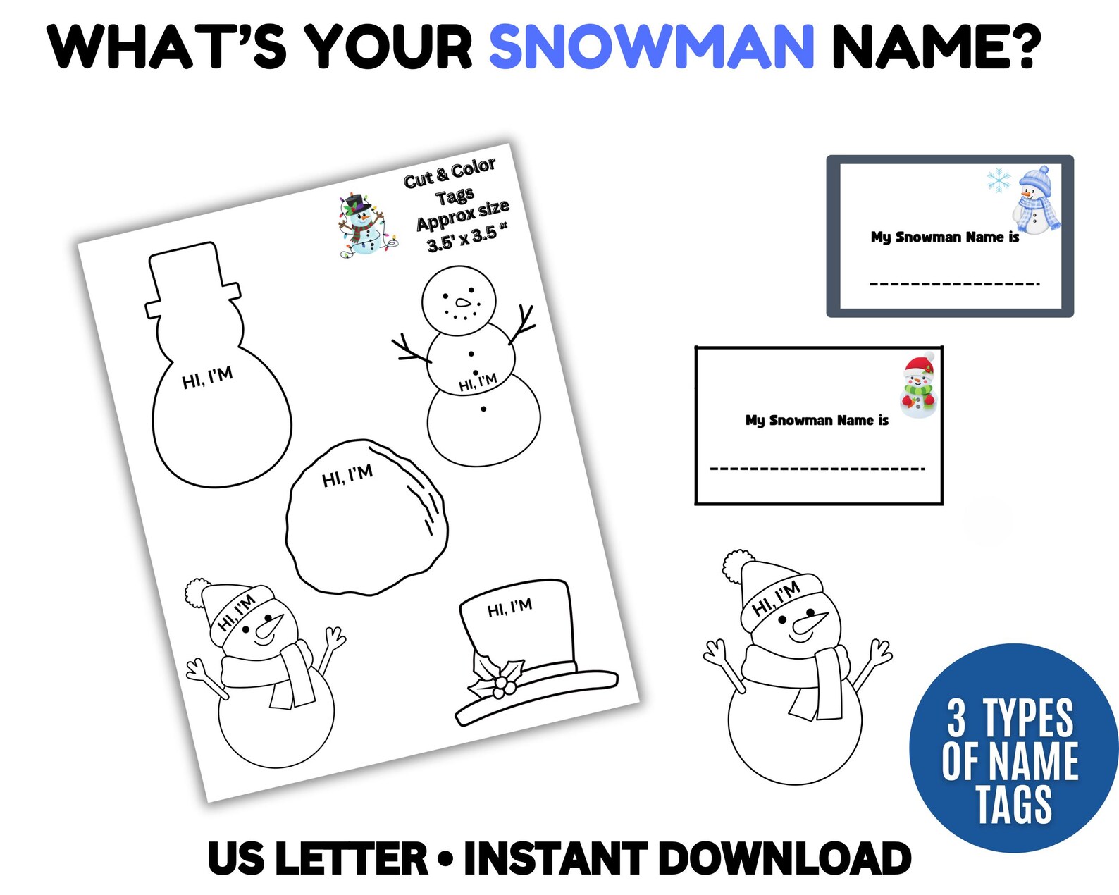 What's Your Snowman Name Game NAME TAGS + SIGN, Printable Holiday Party ...