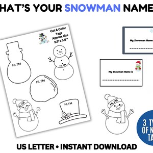What's Your Snowman Name Game NAME TAGS + SIGN, Printable Holiday Party ...
