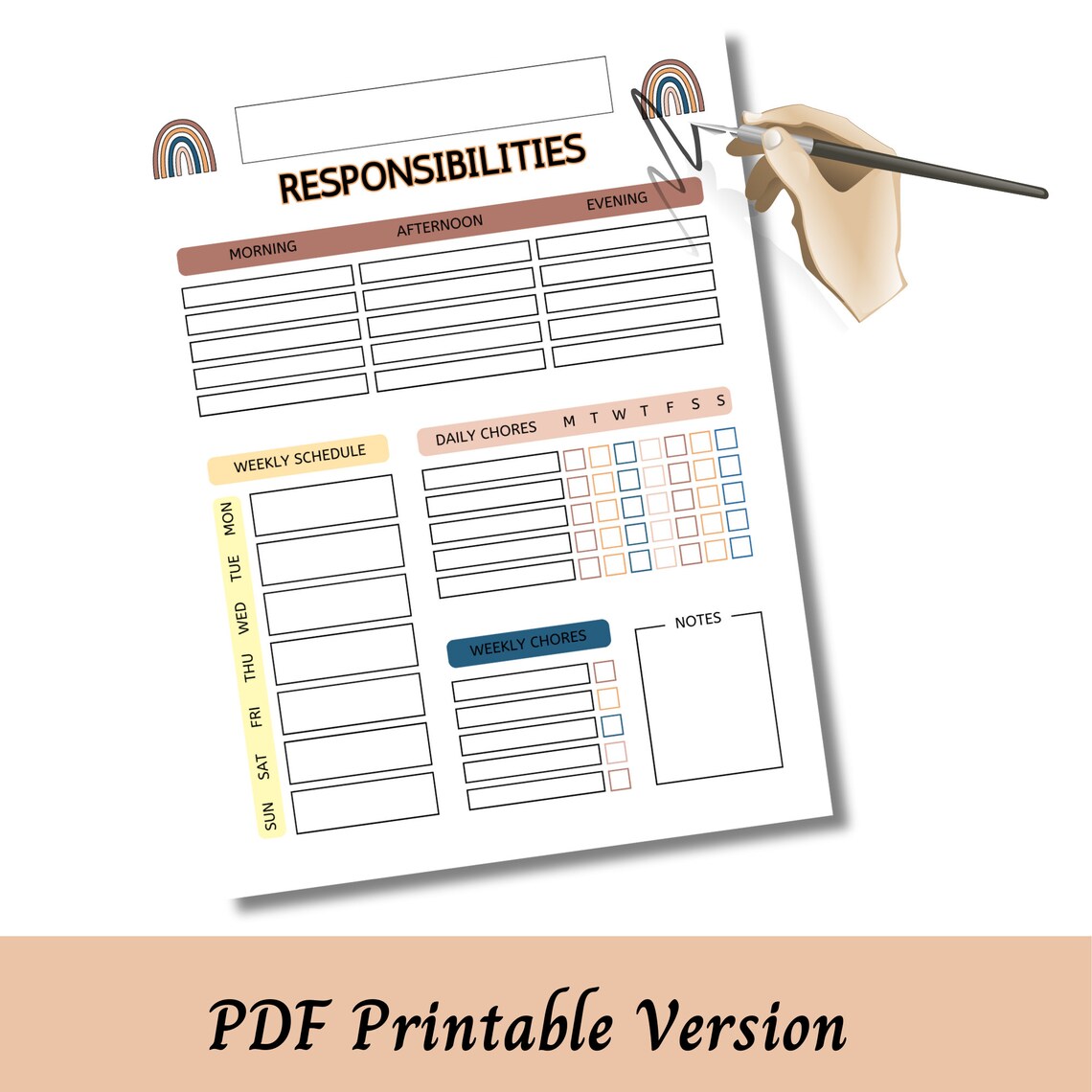 Editable Responsibility Chart for Kids. Daily, Weekly Schedule ...