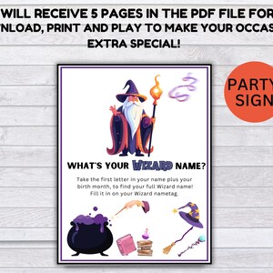 What's Your Wizard Name Game NAME TAGS & SIGN, Wizard Birthday Party ...