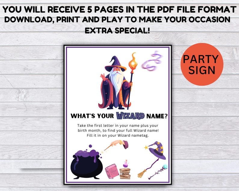 What's Your Wizard Name Game NAME TAGS & SIGN, Wizard Birthday Party ...