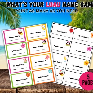 What's Your Luau Name Game, NAME TAGS + SIGN, Hawaiian Party Game ...