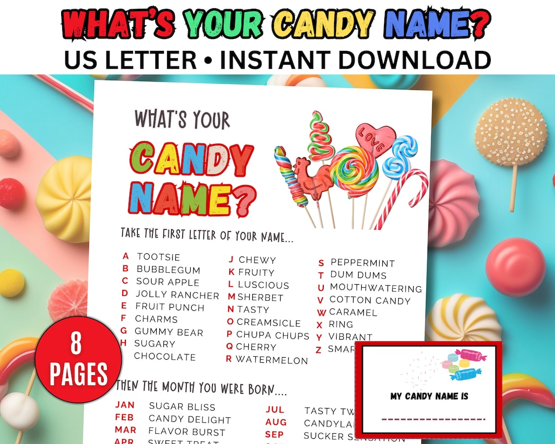 What's Your Candy Name Game With NAME TAGS + SIGN, Candy Party Idea, Birthday, Classroom, Baby ...