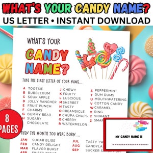 What's Your Candy Name Game With NAME TAGS + SIGN, Birthday, Classroom ...