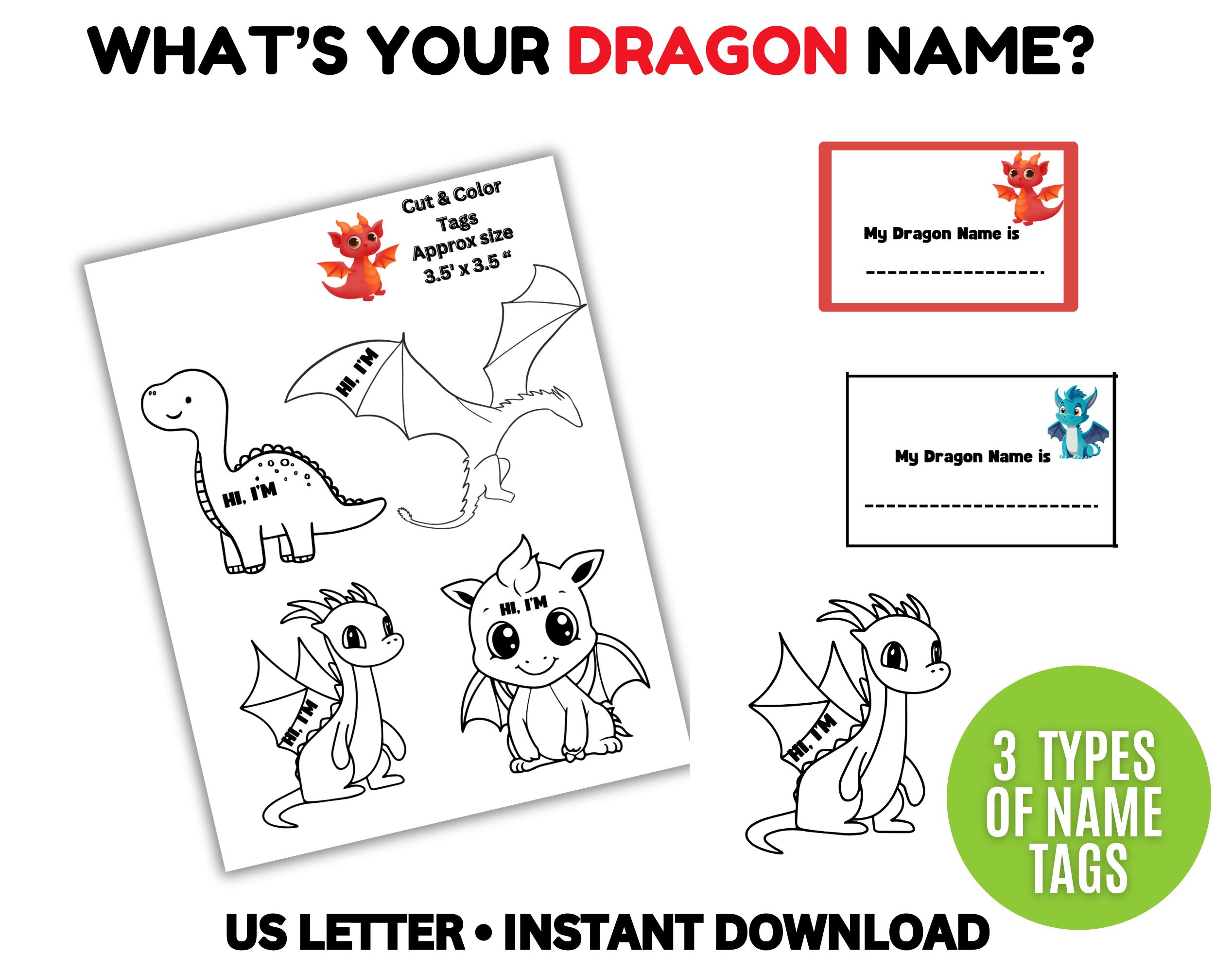 What's Your Dragon Name Game With NAME TAGS + SIGN, Printable Dragon ...
