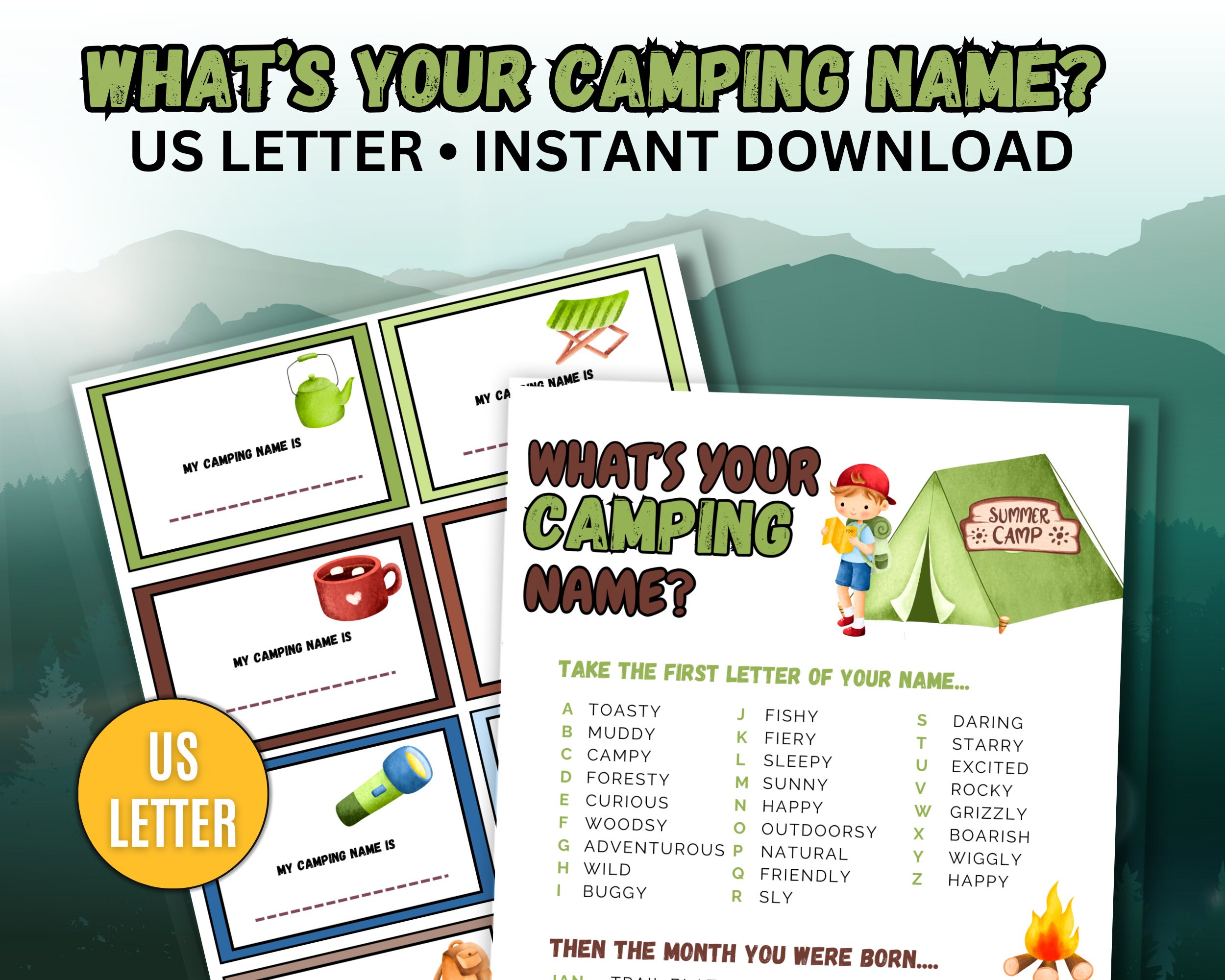 What's Your Camping Name, Camping Game Printable, Name Generator ...