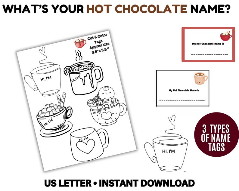 What's Your Hot Chocolate Name Game NAME TAGS + SIGN, Hot Chocolate Bar ...