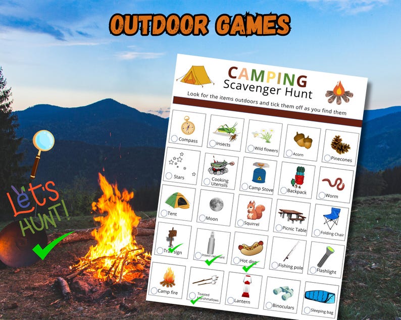 Printable Camping Scavenger Hunt, Outdoor Camp Game Activity for Kids ...
