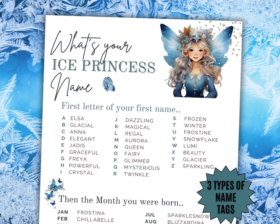 What's Your Ice Princess Name Game NAME TAGS + SIGN, Frozen Theme ...