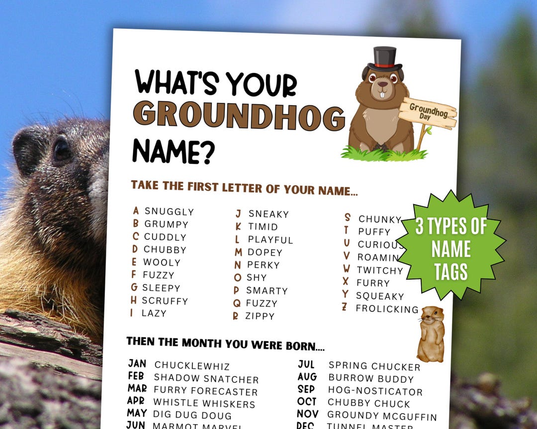 What's Your Groundhog Name Game NAME TAGS + SIGN, Punxsutawney Phil ...