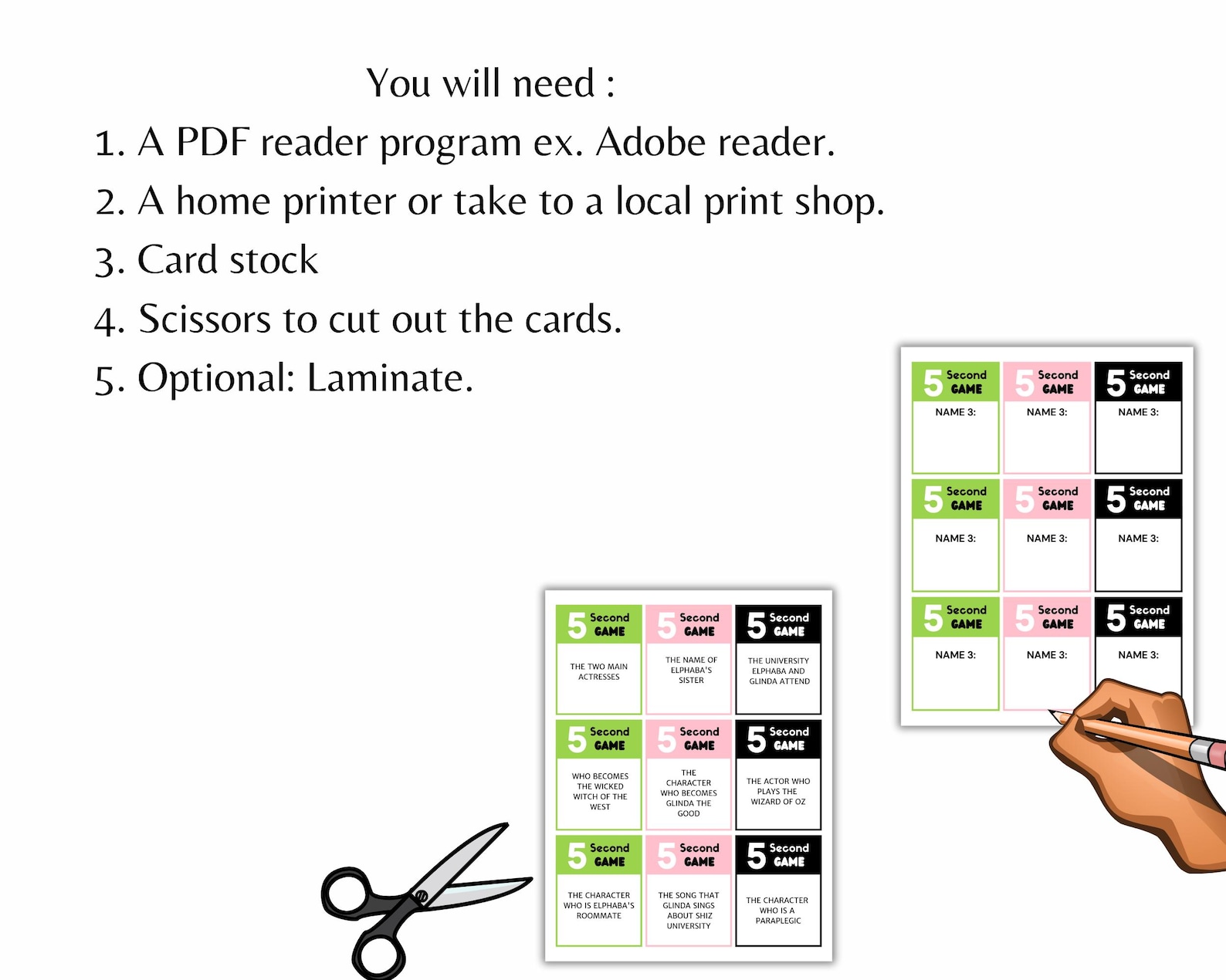 Wicked Theme 5 Second Game, Wicked Movie Musical Themed Party Printable ...