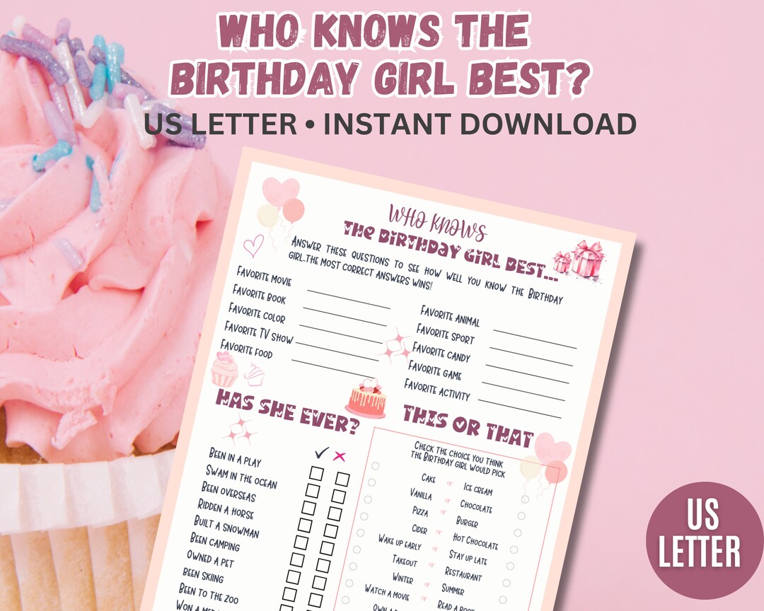 Who Knows the Birthday Girl Best, Birthday Quiz Birthday Questionaire ...