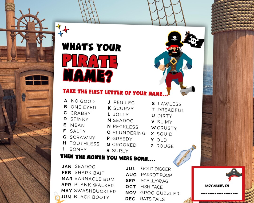 What's Your Pirate Name Game NAME Tags + SIGN, Pirate Birthday, Ahoy ...