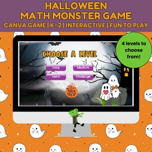 Halloween Monster Math Game, Canva Interactive Game, K-2 Educational ...