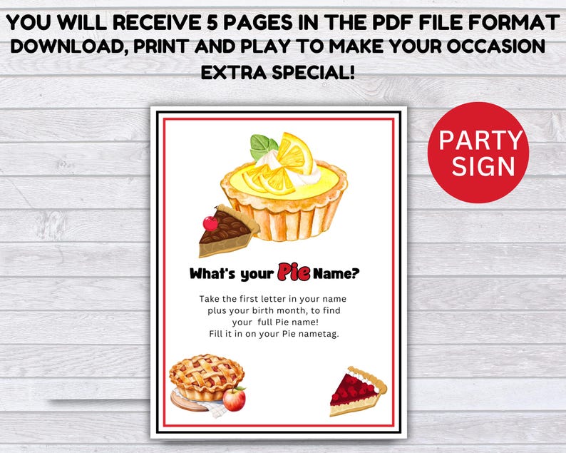 What's Your Pie Name Game, NAME TAGS & SIGN, Pi Day, High Tea, Pie ...