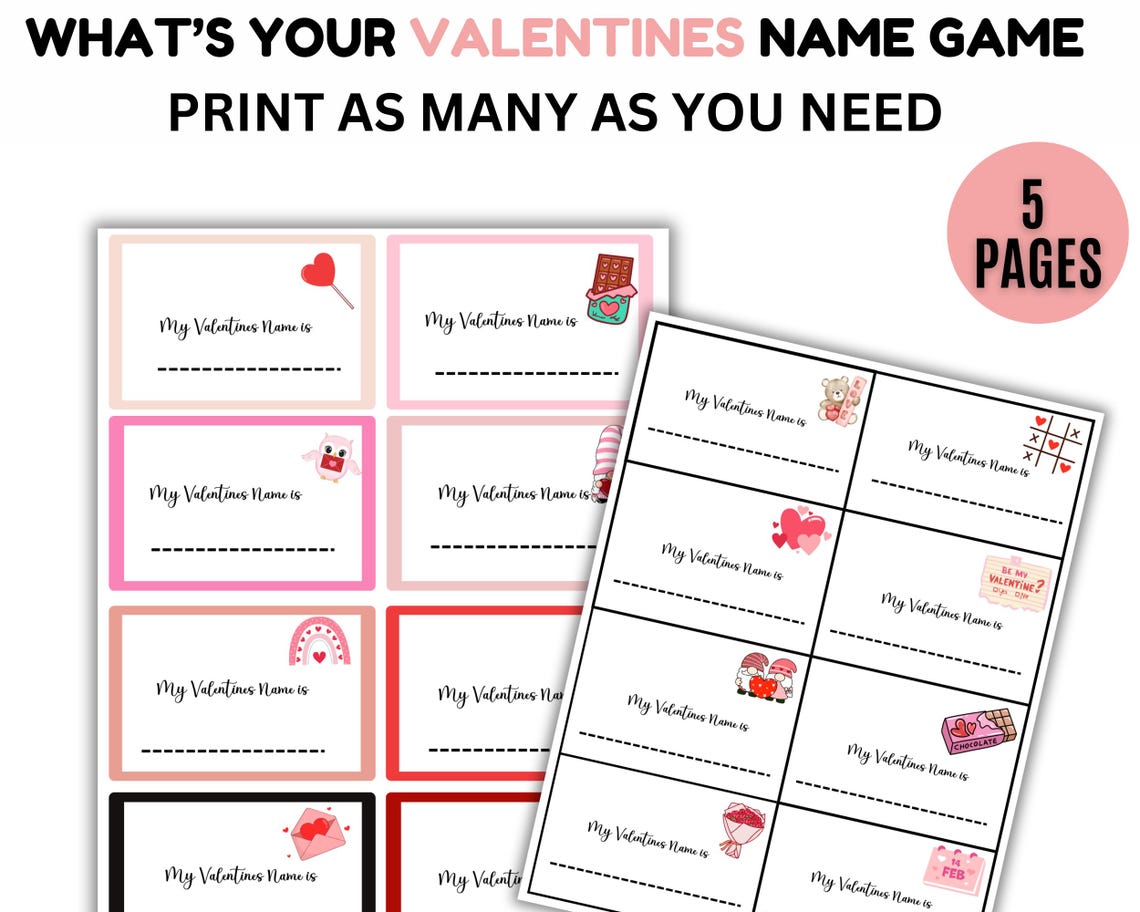 What's Your Valentine Name Game, NAME TAGS + SIGN, Valentines Activity ...
