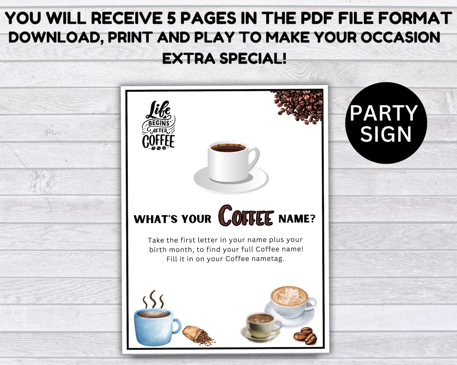 What's Your Coffee Name Game NAME TAGS + SIGN, Coffee Bar Printable ...