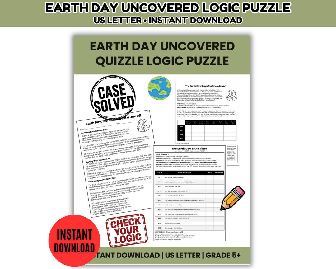 Earth Day Uncovered: Reading + Logic Grid Puzzle Activity ...