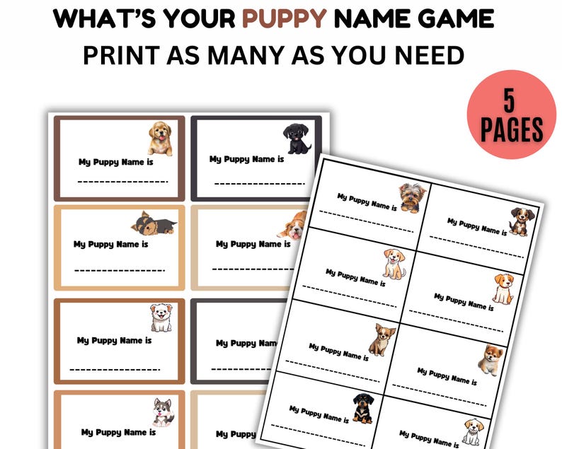What's Your Puppy Name Game NAME TAGS + SIGN, Dog-themed Birthday ...