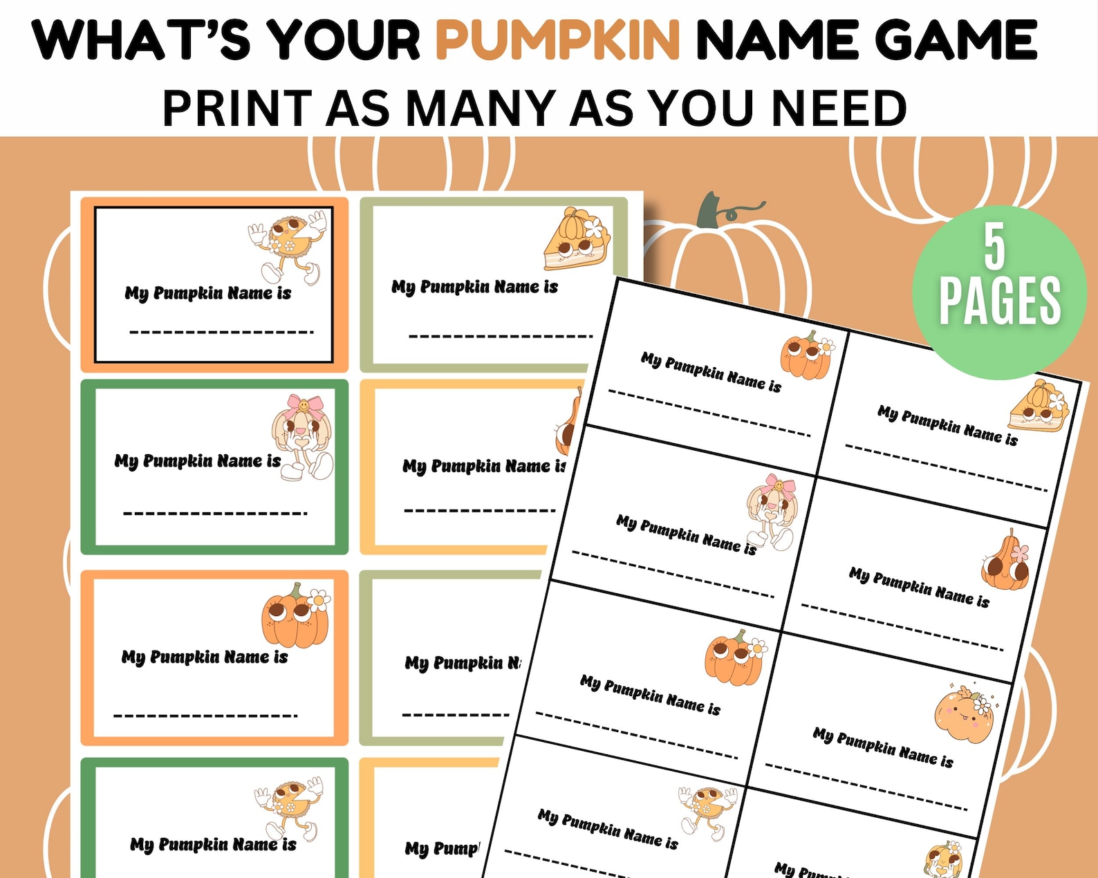 What's Your Pumpkin Name Game, NAME TAGS + SIGN, Fall Activity ...