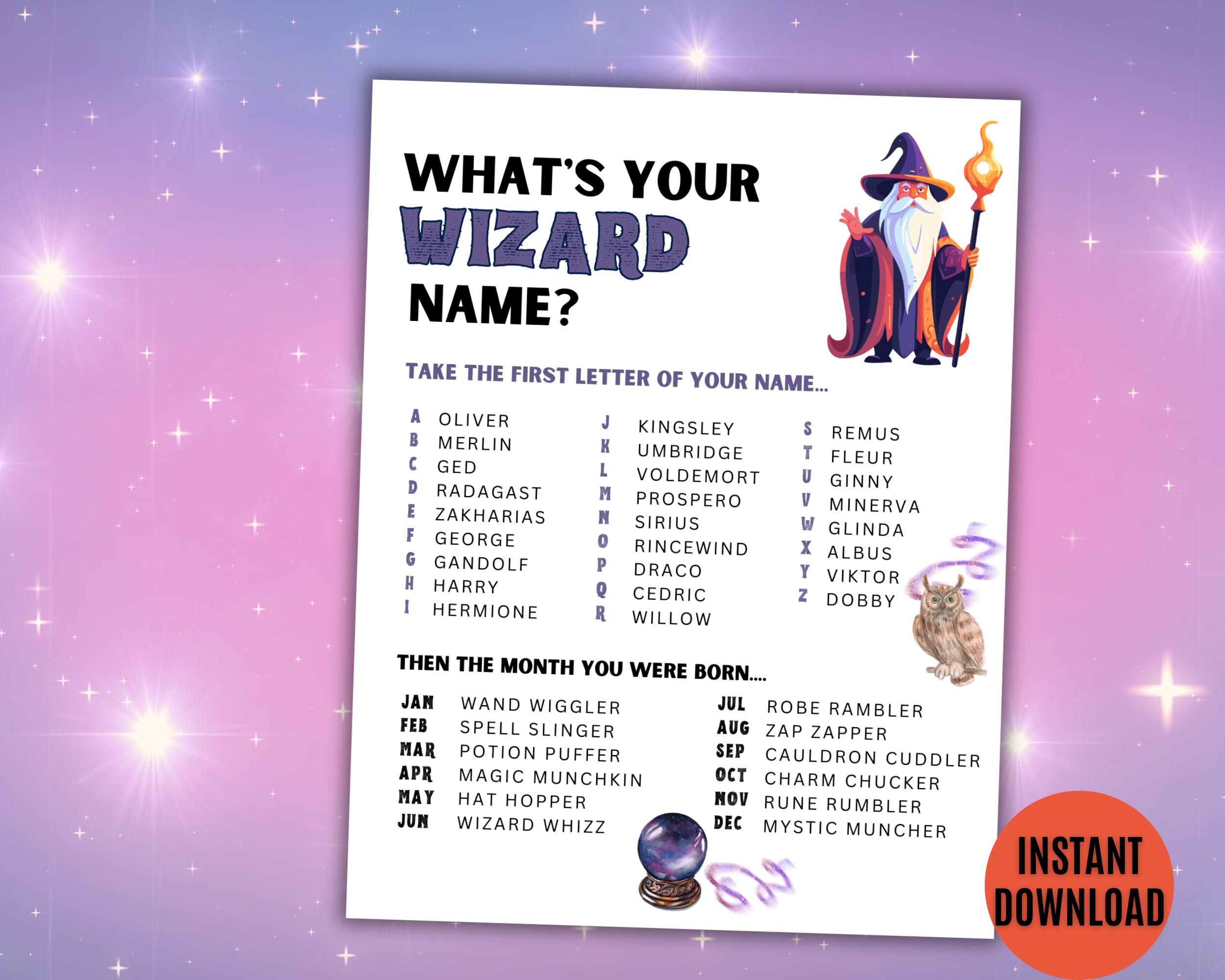 What's Your Wizard Name Game NAME TAGS & SIGN, Wizard Birthday Party ...