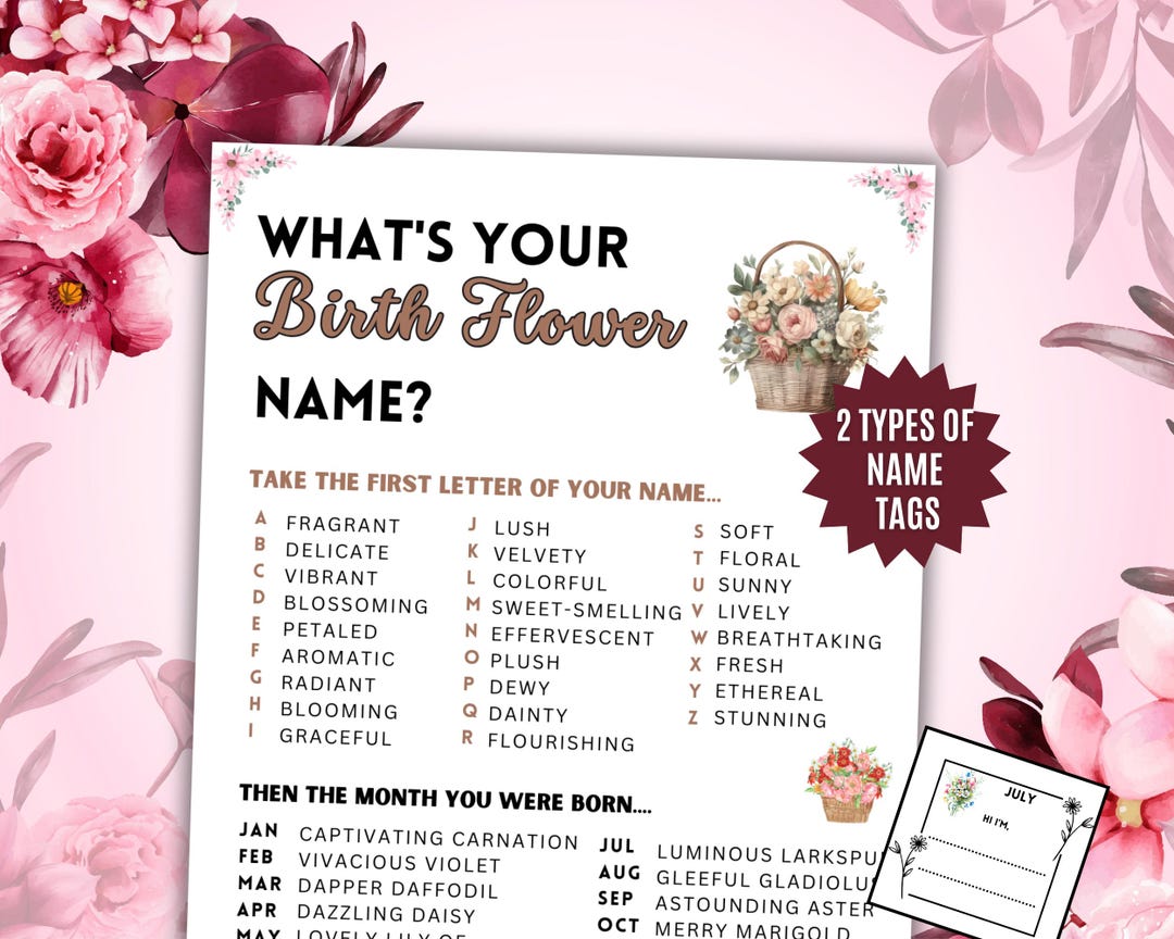 What's Your Birth Flower Name Game NAME TAGS + SIGN, Spring Party Game ...
