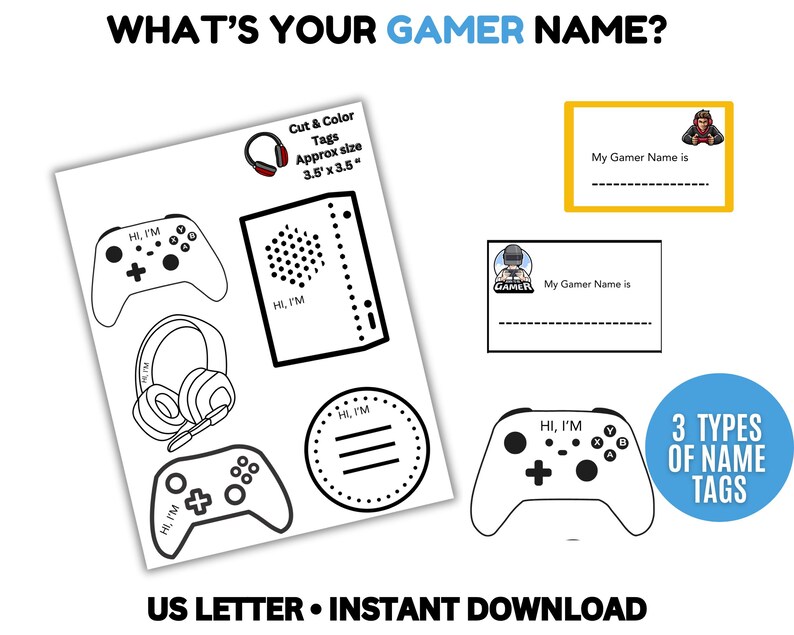What's Your Gamer Name Game, NAME TAGS + SIGN, Gaming Name Activity ...