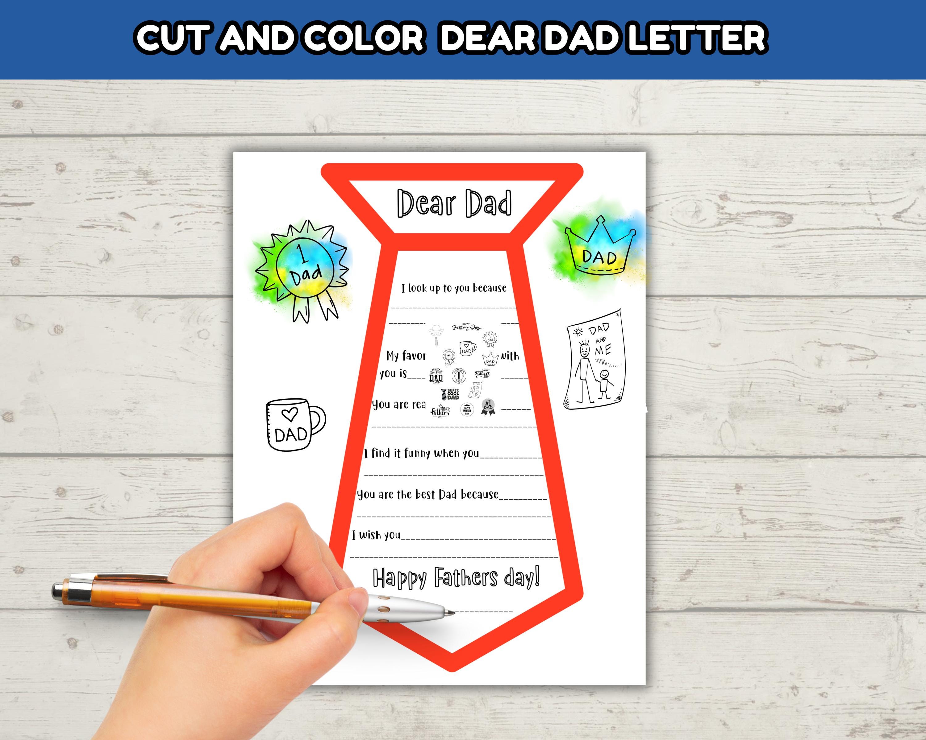Father’s Day Tie Letter Craft, Printable Letter to My Dad Coloring Fill ...