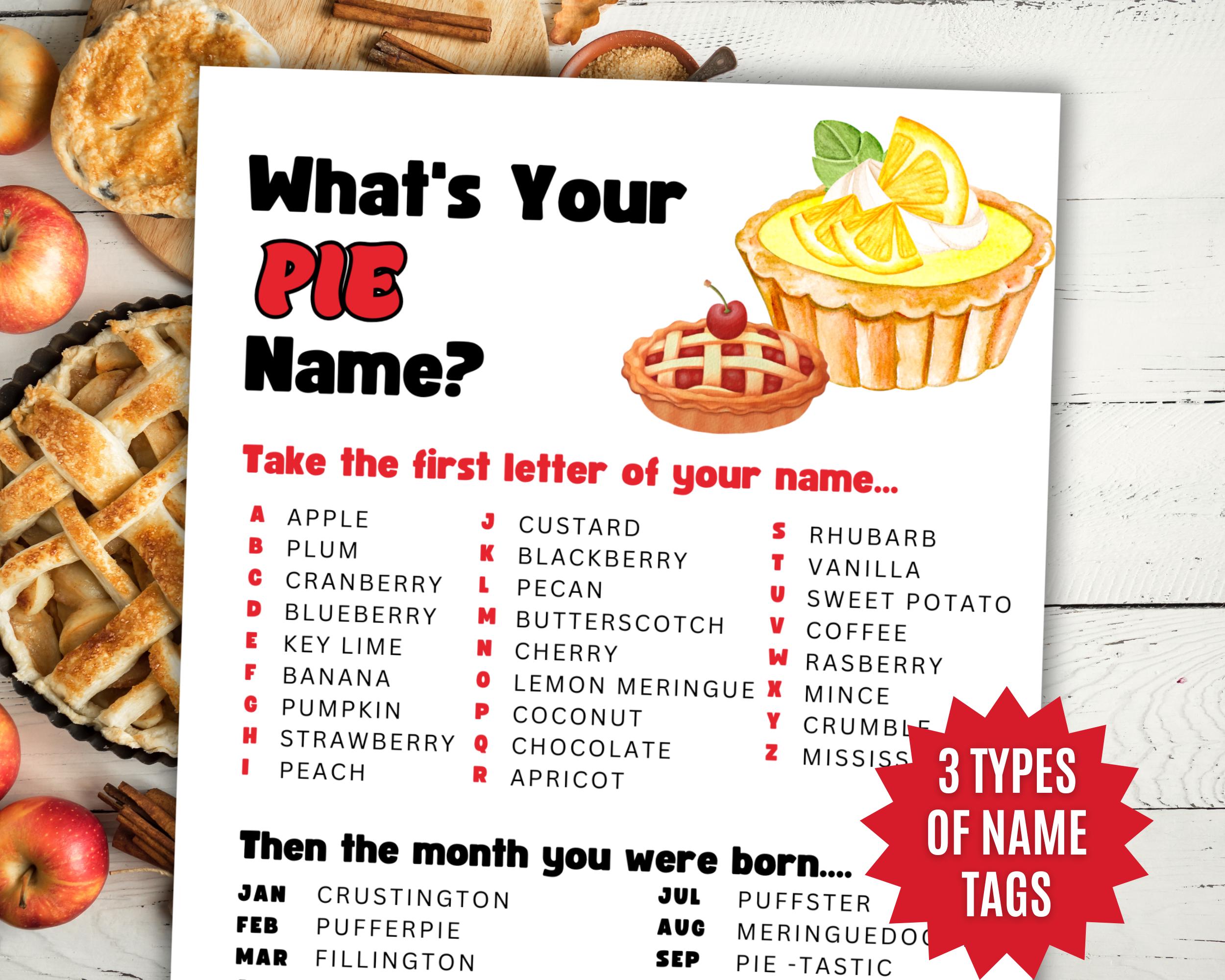 What's Your Pie Name Game, NAME TAGS & SIGN, Pi Day, High Tea, Pie ...