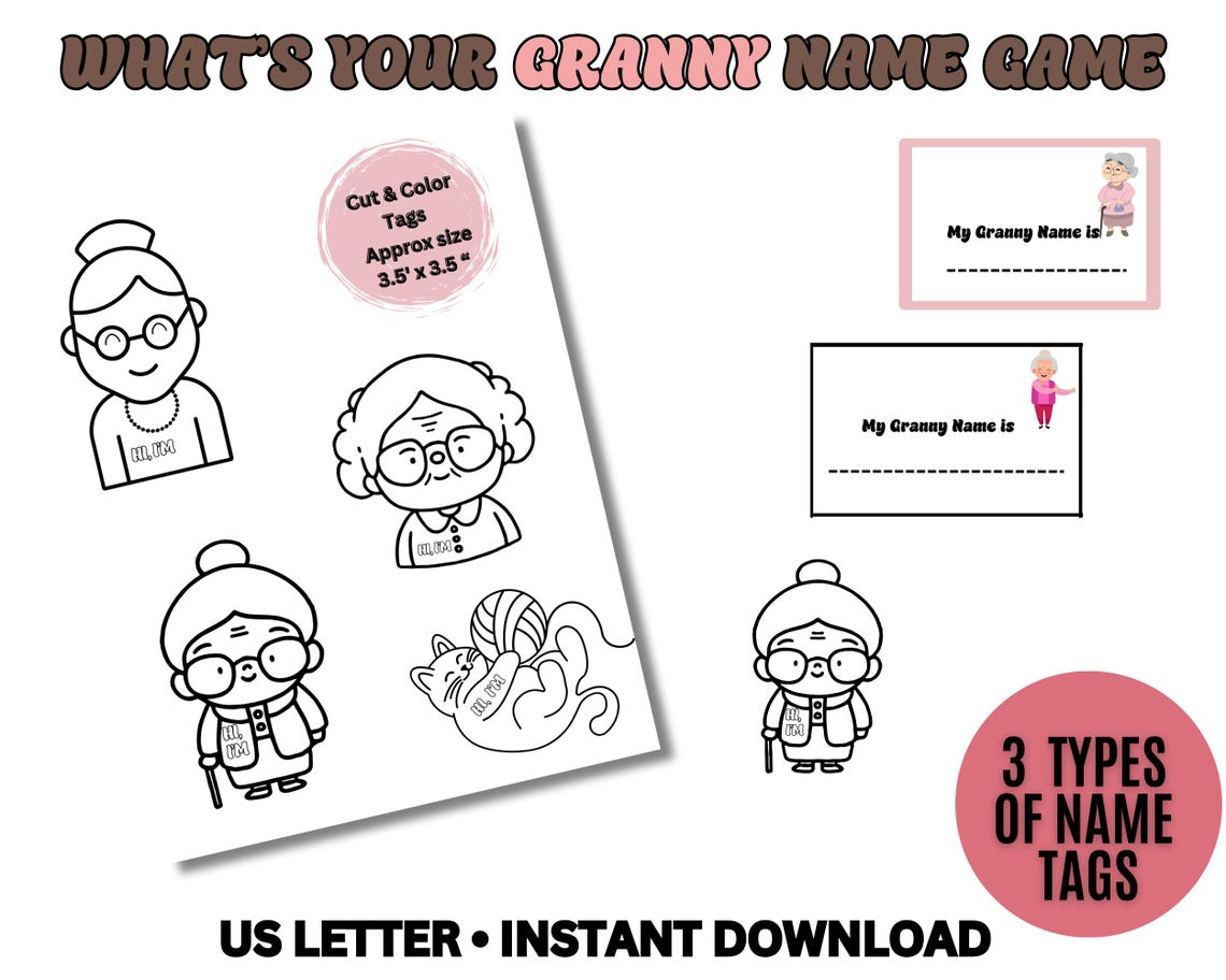 What's Your Granny Name Game With NAME TAGS + SIGN, Sleepover, Slumber ...