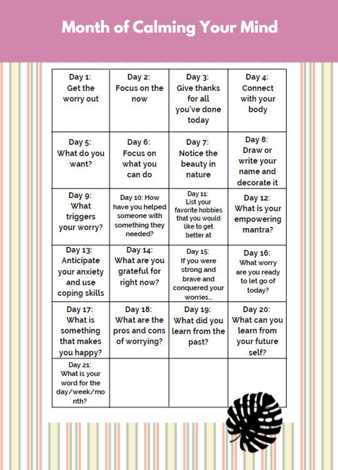 Calm Your Mind Journal Printable 21 Day Journal Prompts | Etsy
