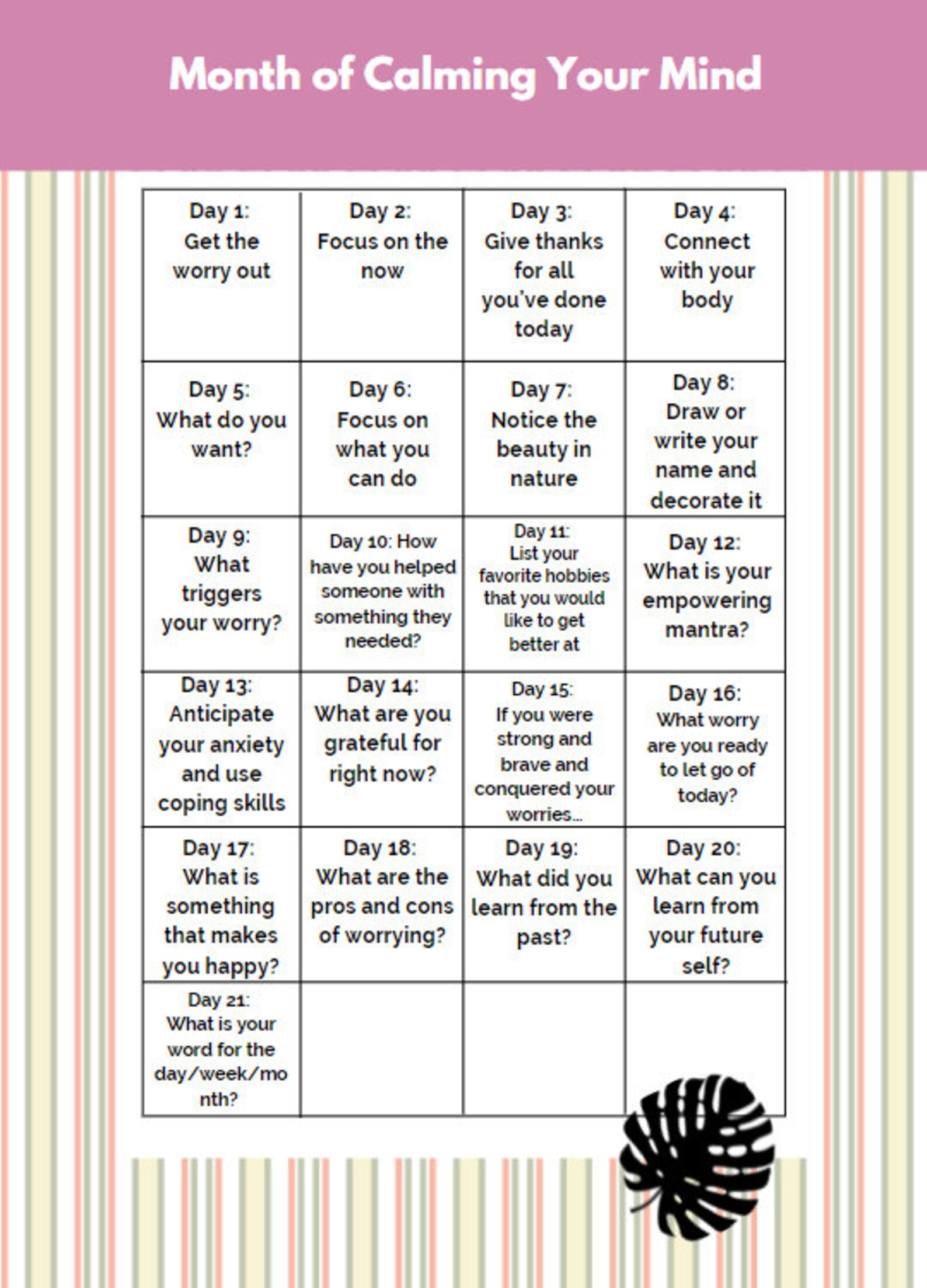 Calm Your Mind Journal Printable 21 Day Journal Prompts | Etsy