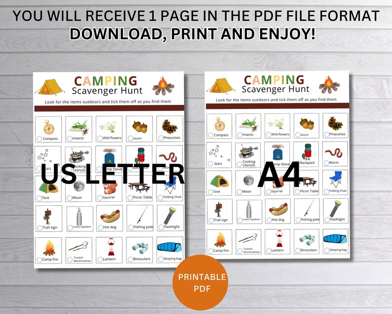 Printable Camping Scavenger Hunt, Outdoor Camp Game Activity for Kids ...