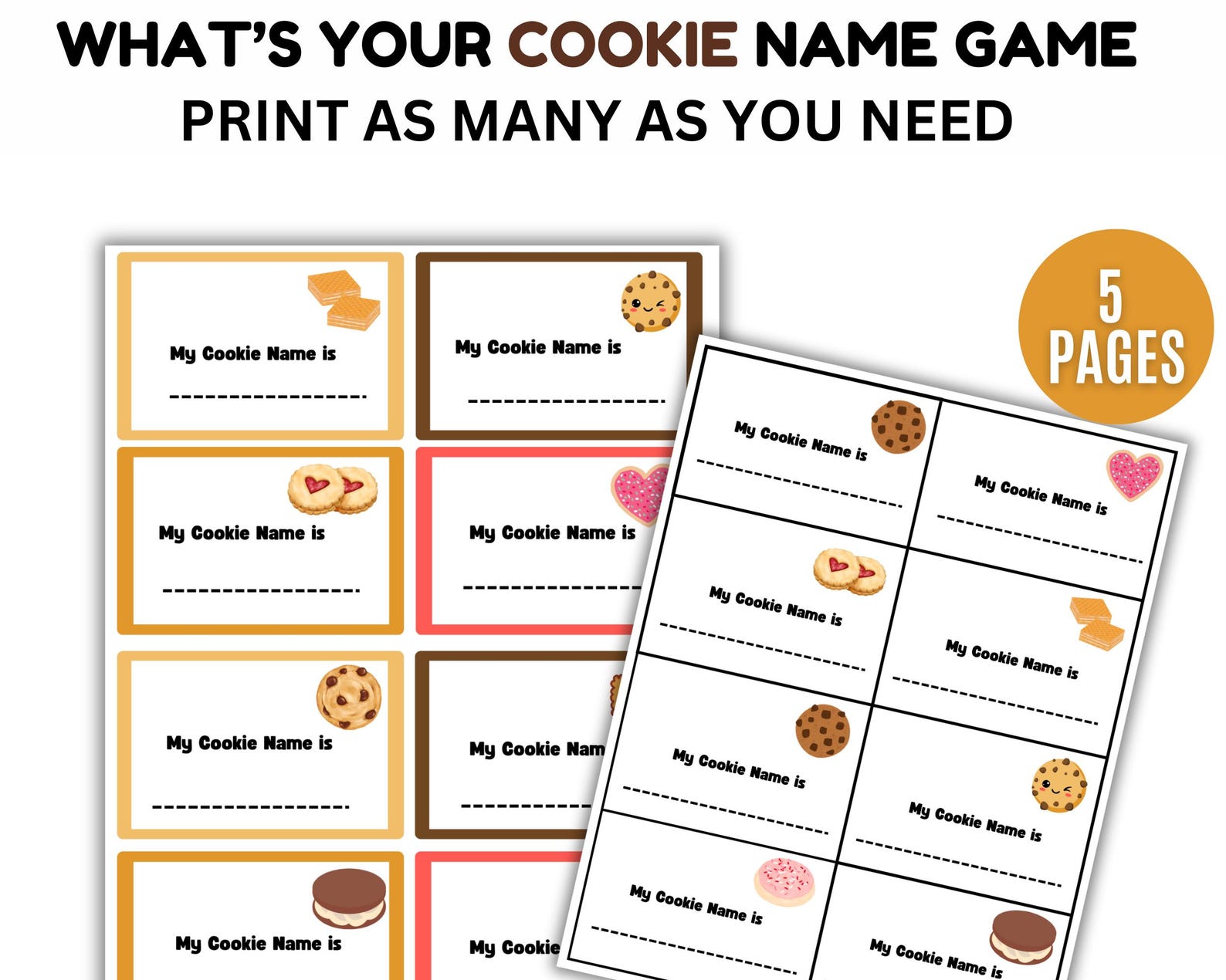 What's Your Cookie Name Game NAME TAGS + SIGN, Cookie-themed Party ...