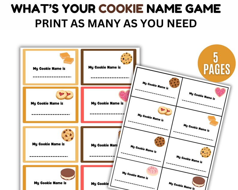 What's Your Cookie Name Game NAME TAGS + SIGN, Cookie-themed Party ...