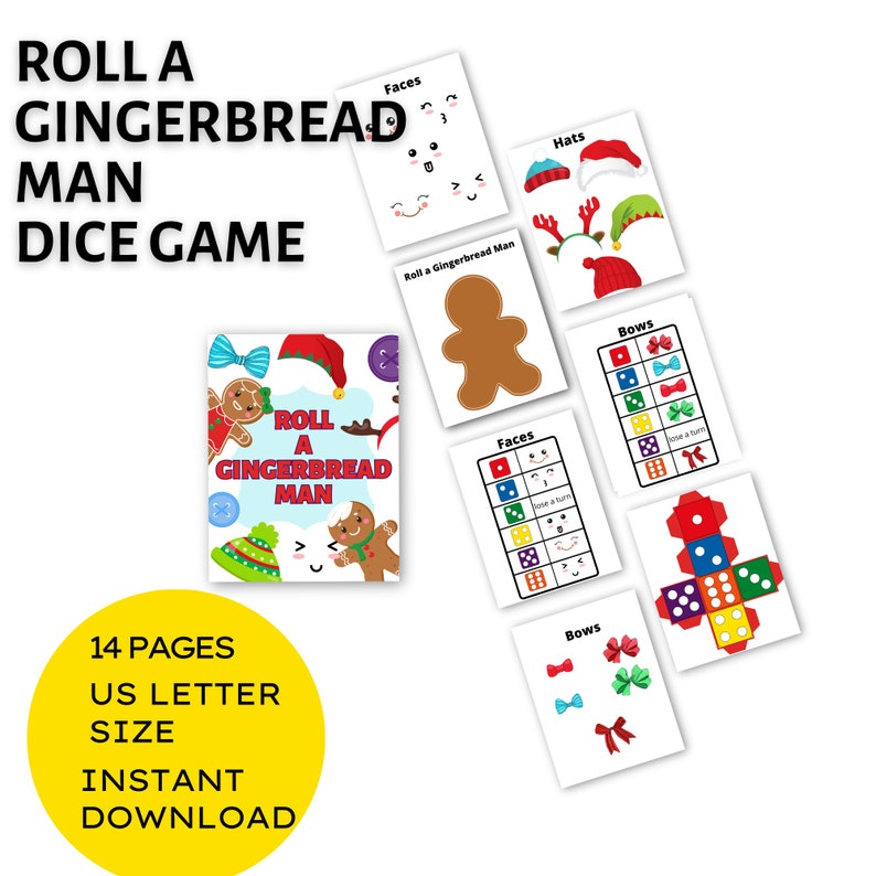 Rolling Dice Game, Roll A Gingerbread Man, Kids DIY Art Craft Activity ...