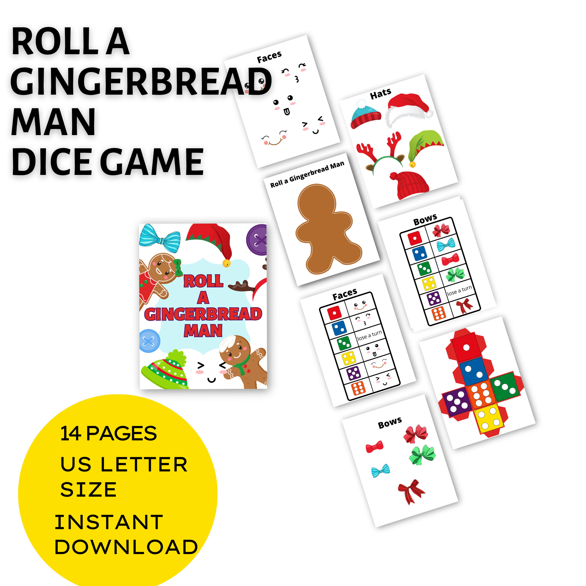 Rolling Dice Game, Roll A Gingerbread Man, Kids DIY Art Activity ...