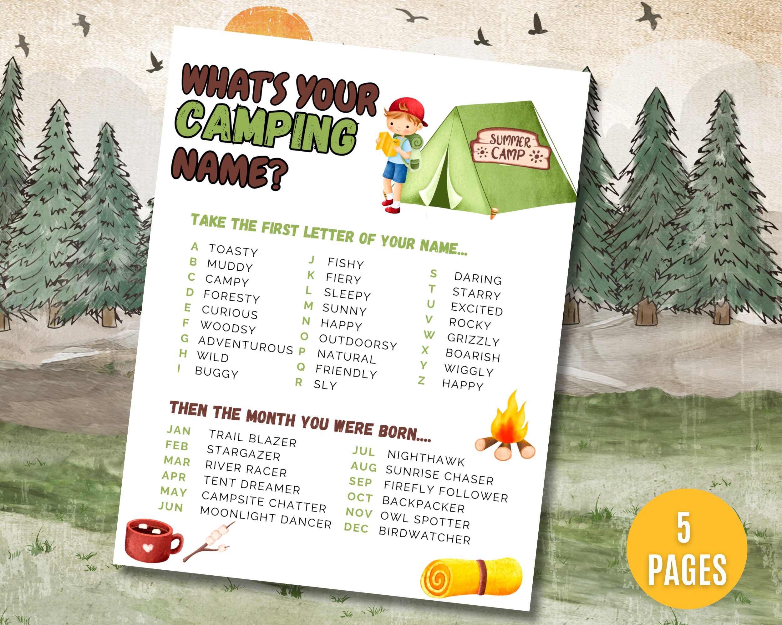 What's Your Camping Name, Camping Game Printable, Name Generator ...