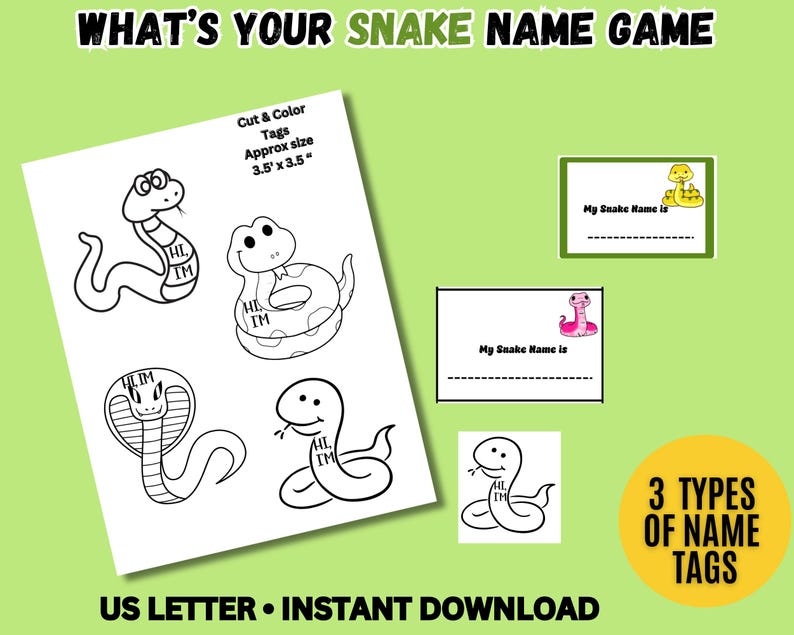 What's Your Snake Name Game With Party SIGN & NAME Tags, Name Generator ...
