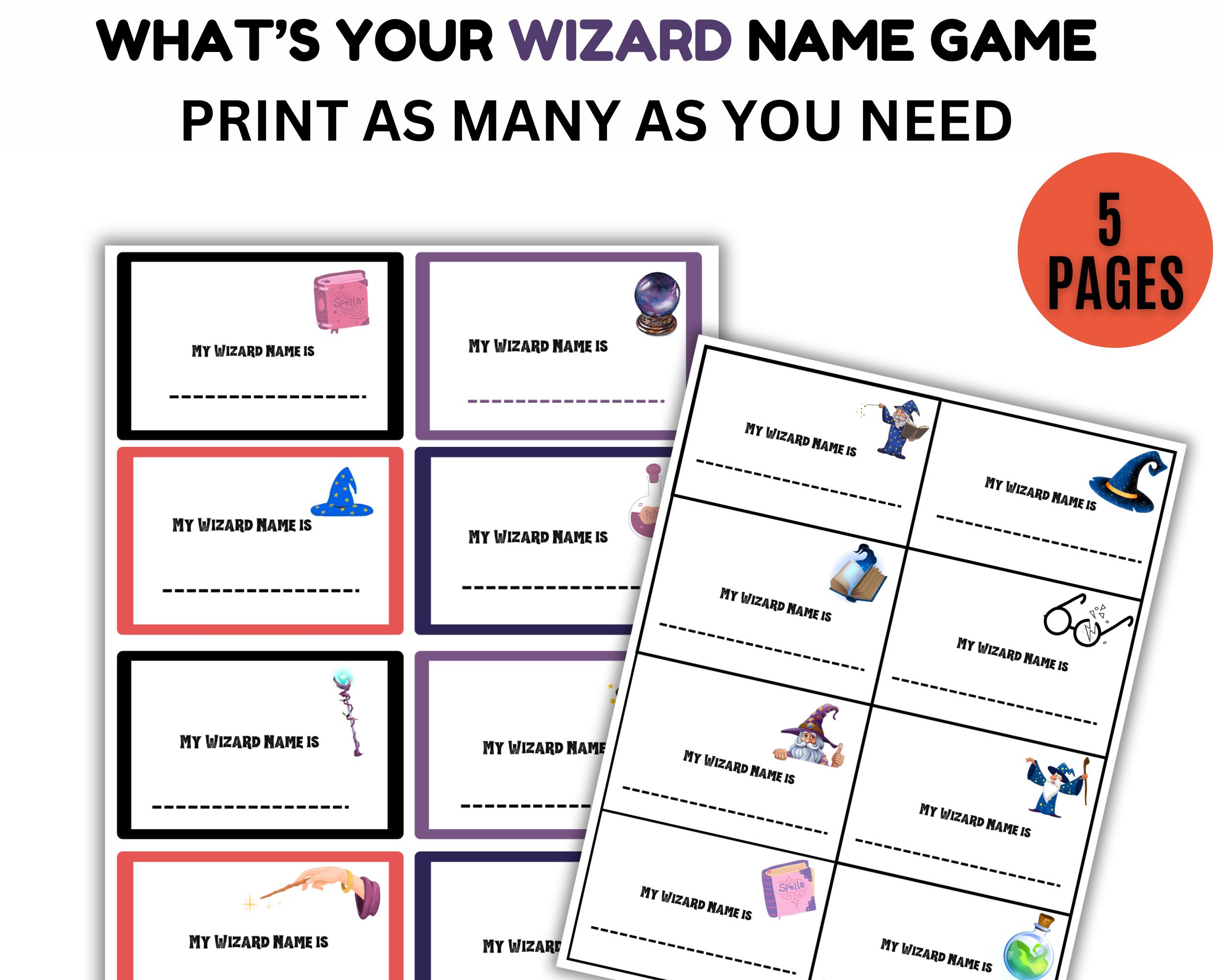 What's Your Wizard Name Game NAME TAGS & SIGN, Wizard Birthday Party ...